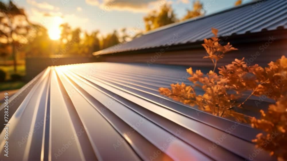 corrugated metal roof installed in a modern house. Corrugated metal ...