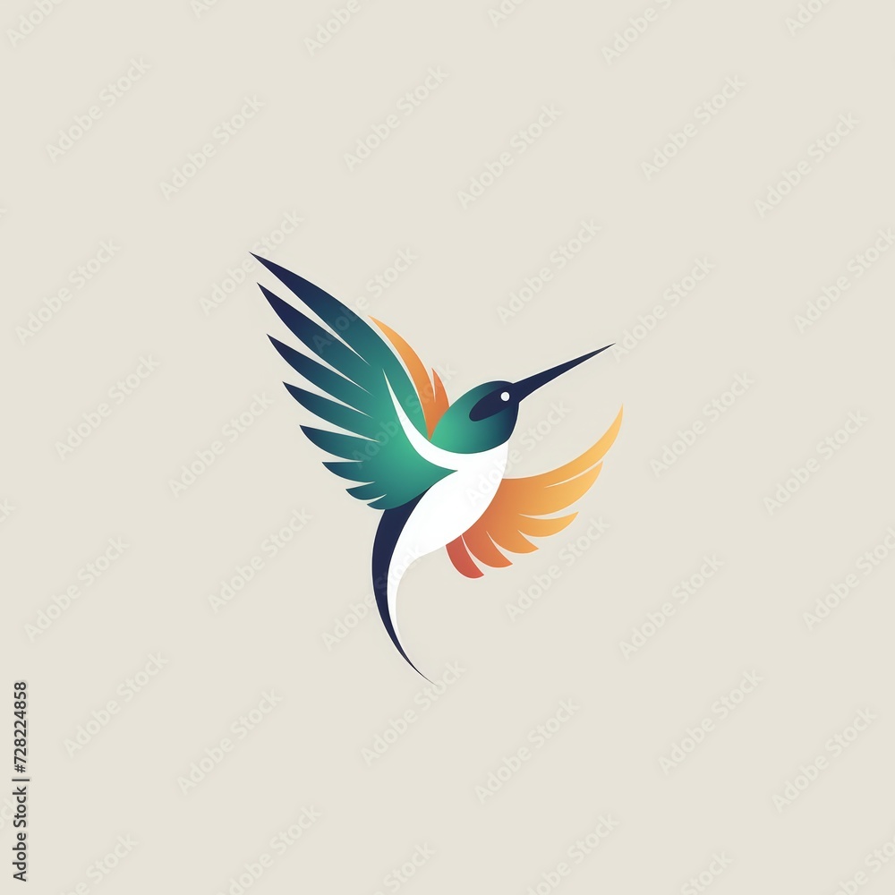 flat vector logo of animal hummingbird a minimalist flat hummingbird ...