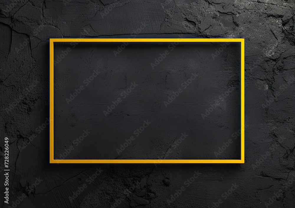 yellow border frame on black background blank template mockup ...
