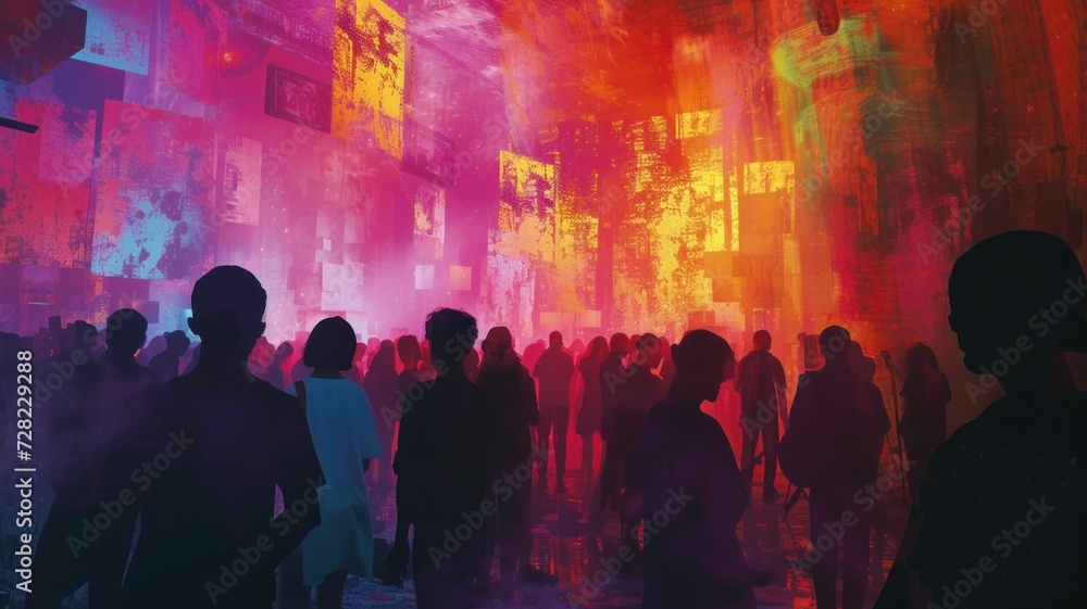 generative artwork featuring a virtual crowd at an underground music ...