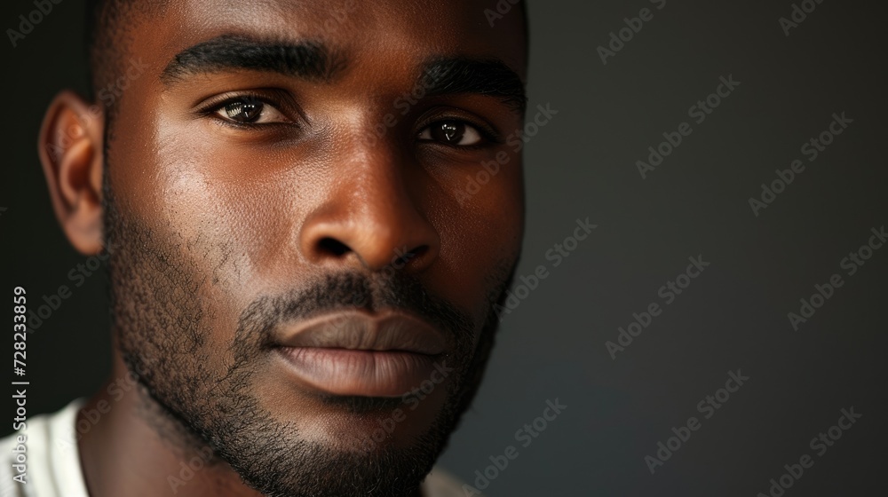 A Black man stares confidently into the camera his strong features a ...