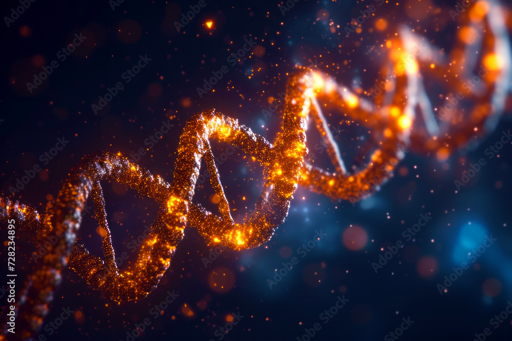 A striking digital representation showcases a DNA double helix aglow ...