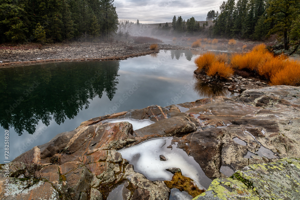 Spokane River Below Post Falls Dam Spillway. Post Falls, Idaho. Stock ...