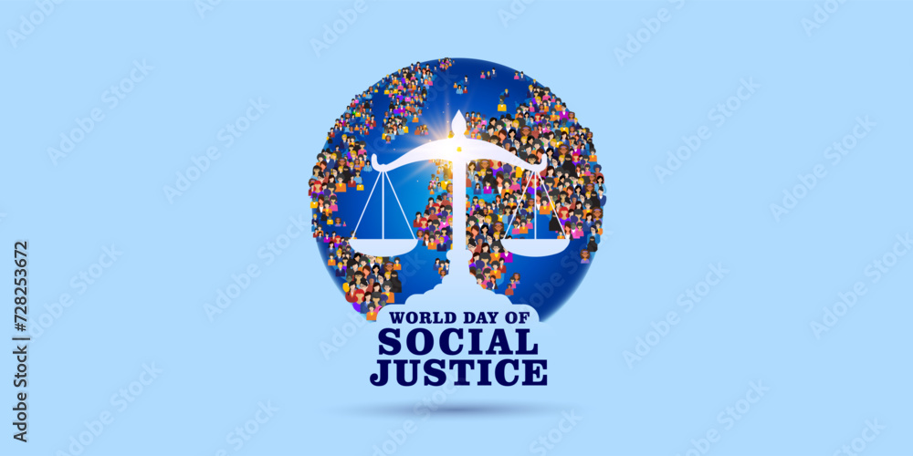 World day of social justice awareness poster banner design and people ...