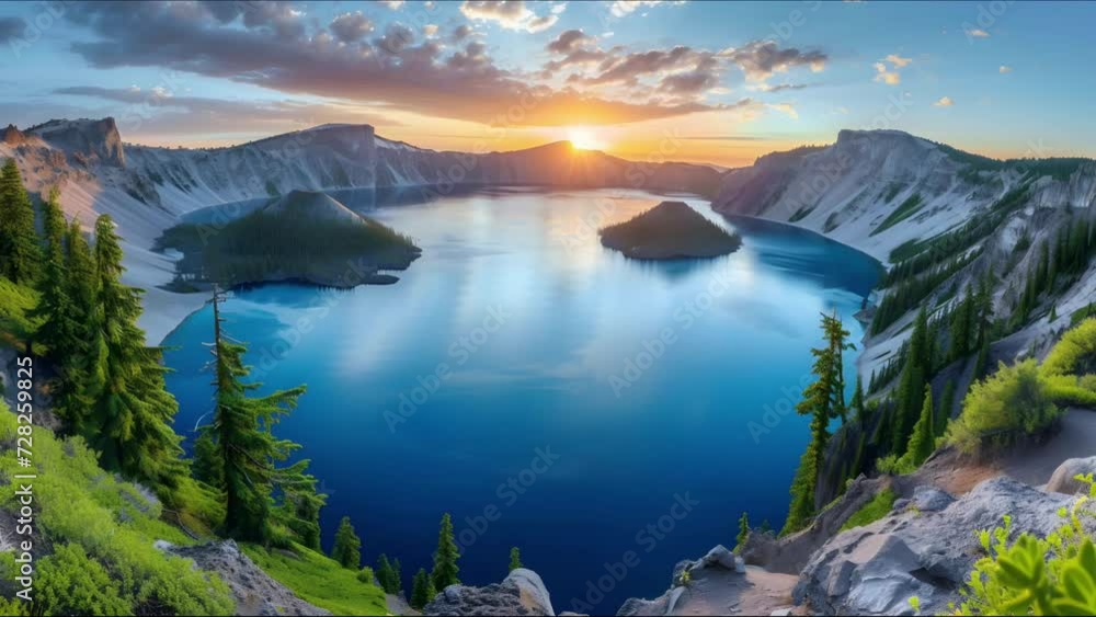 Majestic Crater Lake - 4K Seamless Looping Video Background and ...