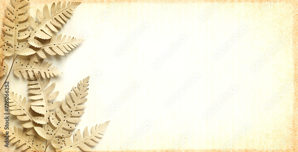 Horizontal retro background with fern leaves on paper texture ...