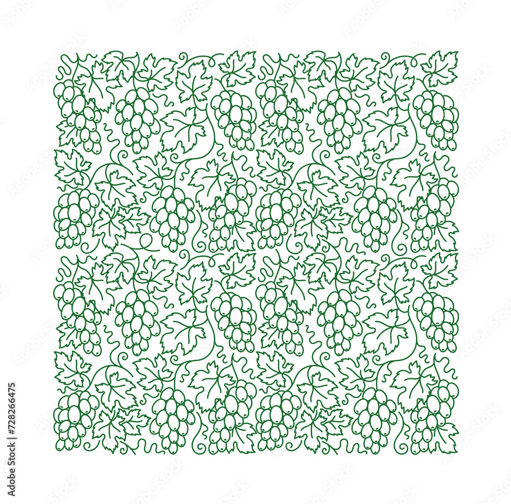 Grape vine square pattern. Grape branches and leaves. Editable outline ...
