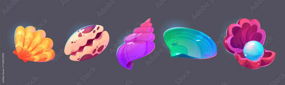 Game ui icon set of sea or ocean shell. Cartoon vector illustration ...