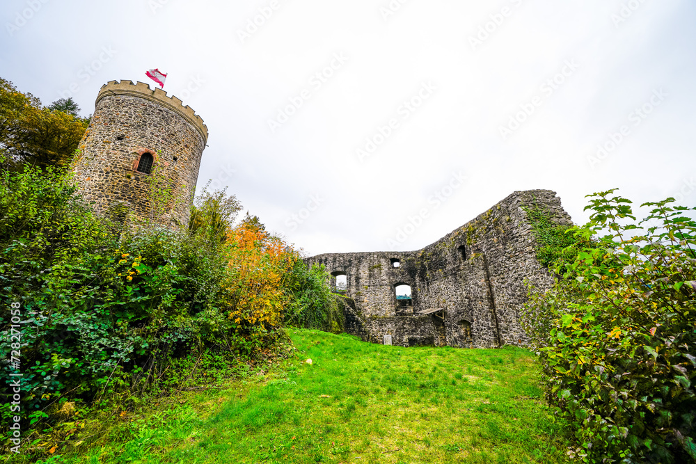 View of Husen Castle near Hausach. Old castle ruins in the Black Forest in the Kinzig valley ...