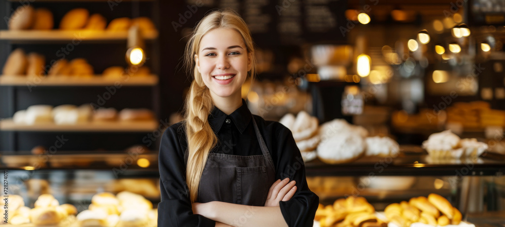 Startup small business owner female baker entrepreneur standing at the ...