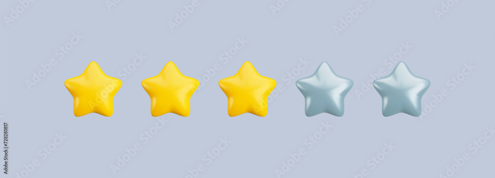 Vector 3d three star rating icon. Three stars out of five. Realistic ...