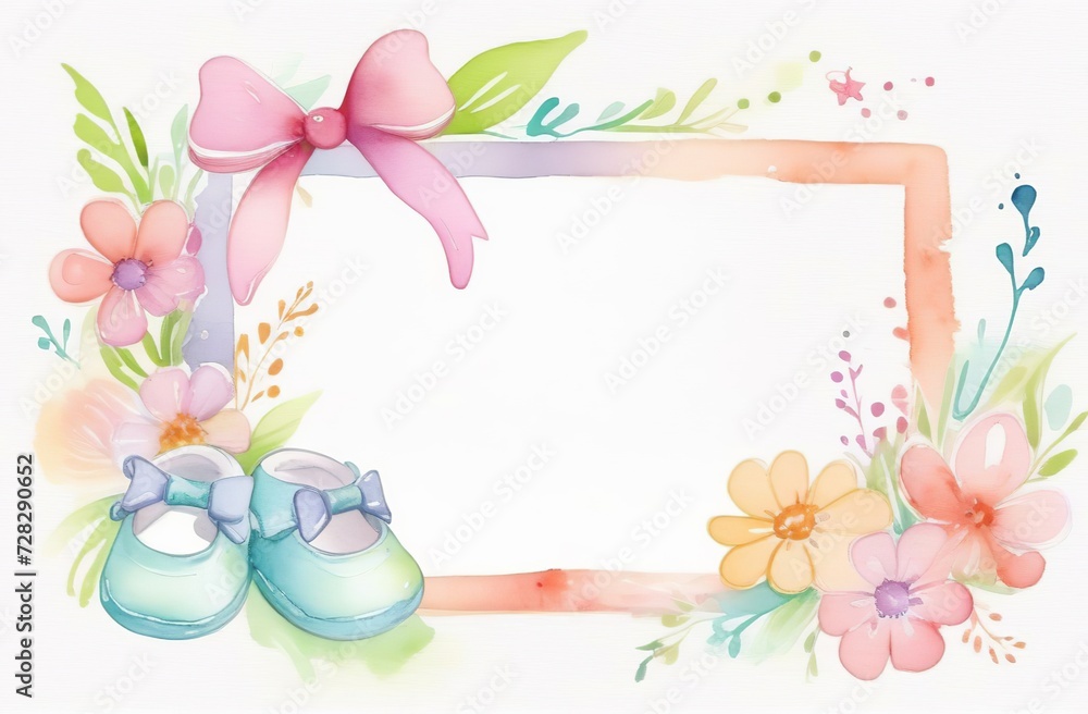 Baby born frame with draw flowers, bow, baby bottle and booties ...