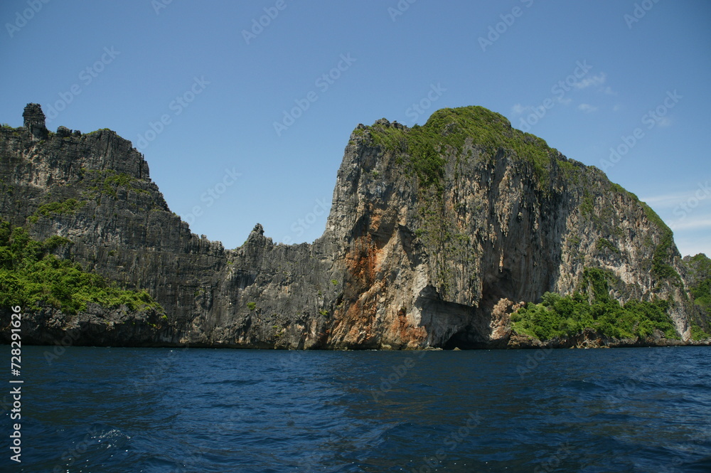 Beautiful limestone cliff rocks structure in Koh Phi Phi Island ...