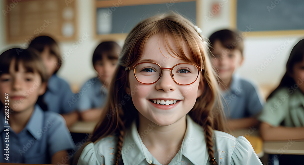 little girl portrait smile, face little schoolgirl, little student ...