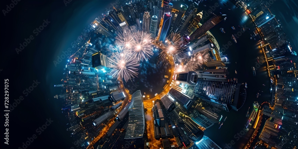 Futuristic cityscape at night with luminous buildings and streets ...