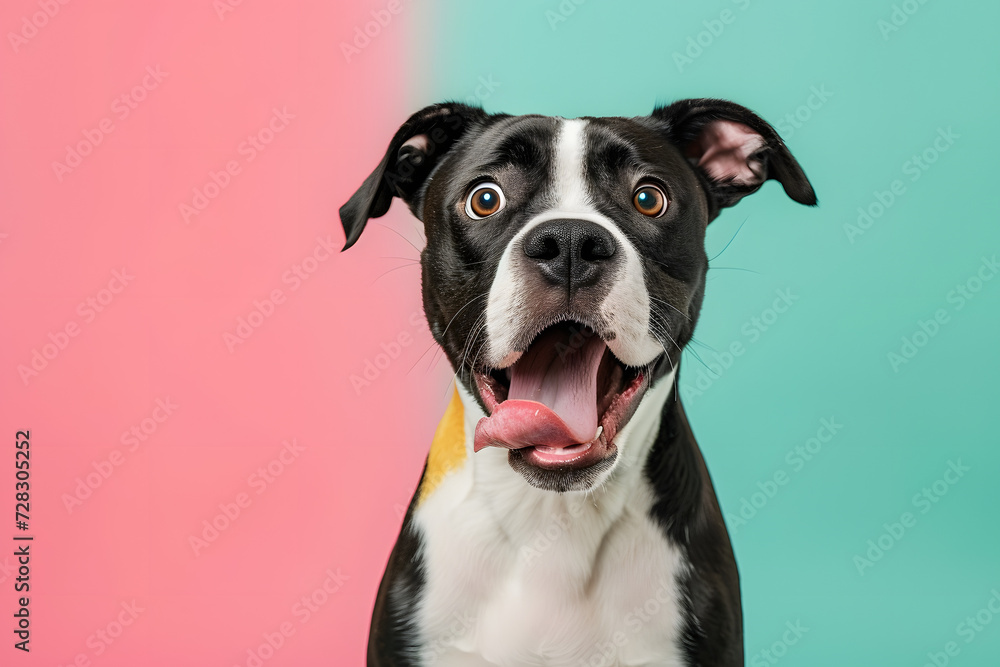 Cute dog making funny face on pastel background. Stock Photo | Adobe Stock