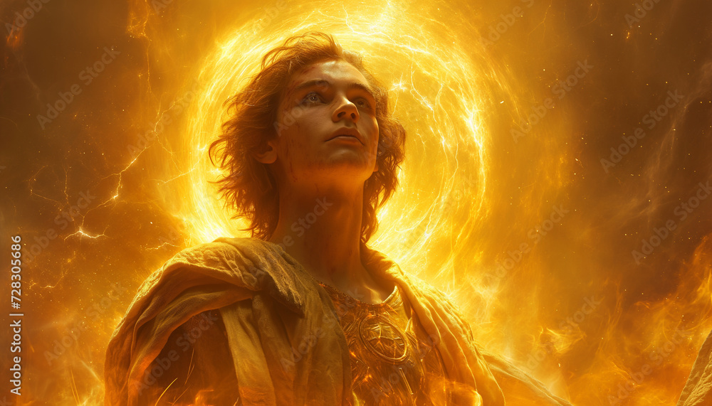 Heroic Reverie: A Young Man's Face in a Heroic Portrait, Enveloped in ...