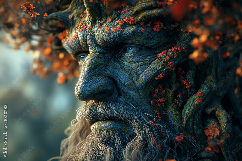 Arawn, Celtic God of the Otherworld: Ancient Moss-Covered Face ...
