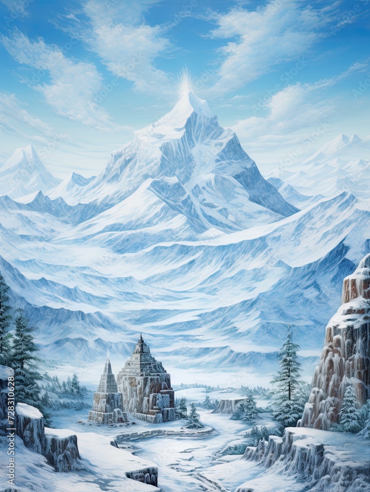 Ancient Aztec Murals: Rare Winter Scene Art with Snow over Pyramids ...