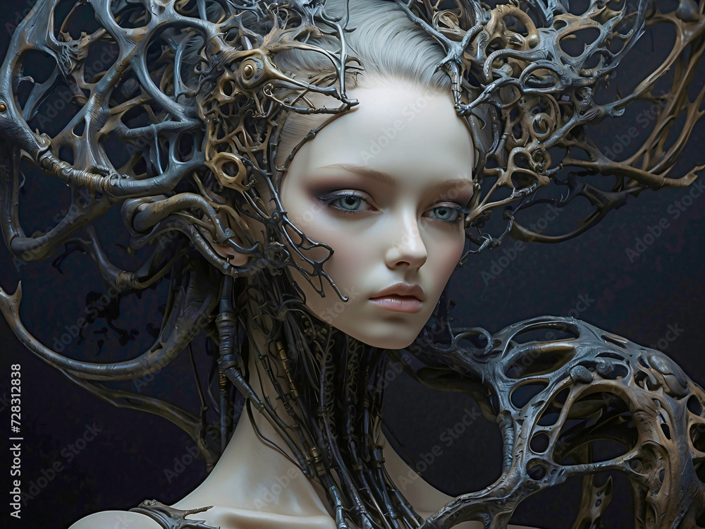 melancholic, stunning female android, seamlessly blending beauty and ...