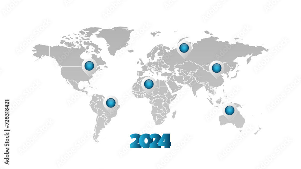 Vector world map infographic symbo with blue gradient map pointers ...