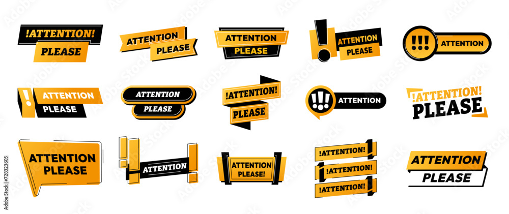 Attention banners. Warning danger alert sign, caution information and ...