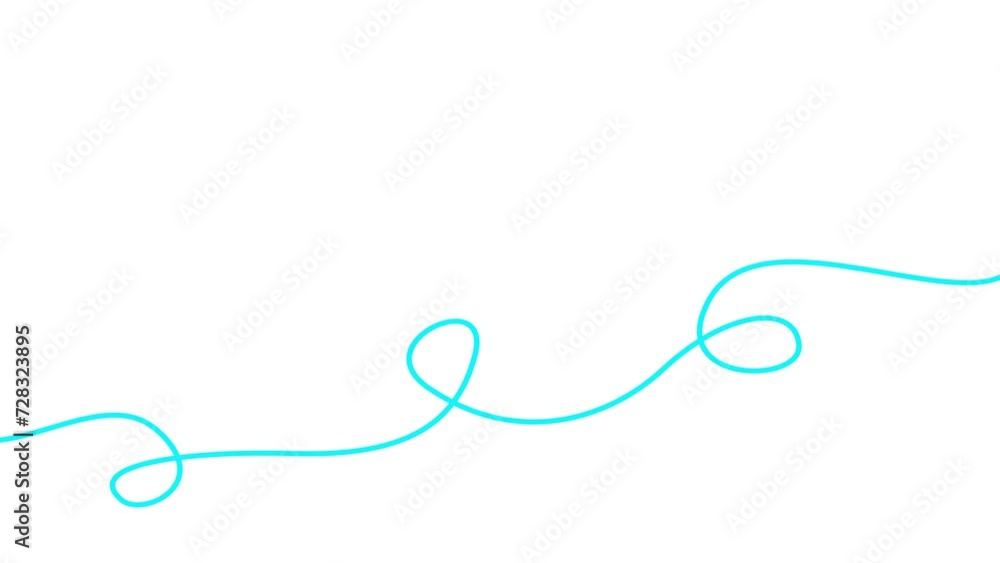 Animated blue tape appear and disappear. Decorative line with loops ...