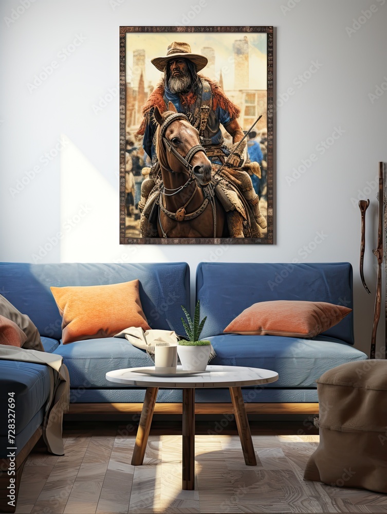 Wild West Cowboy Art: Vintage Rodeo Scenes and Western Wall Decor Stock ...