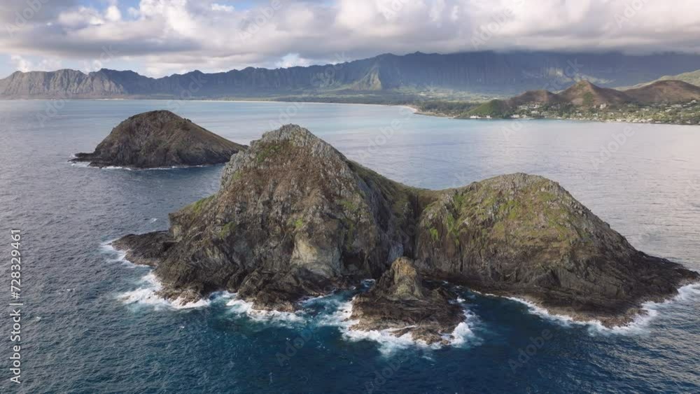 Hawaii tourism background on drone camera. Scenic nature landscape for ...