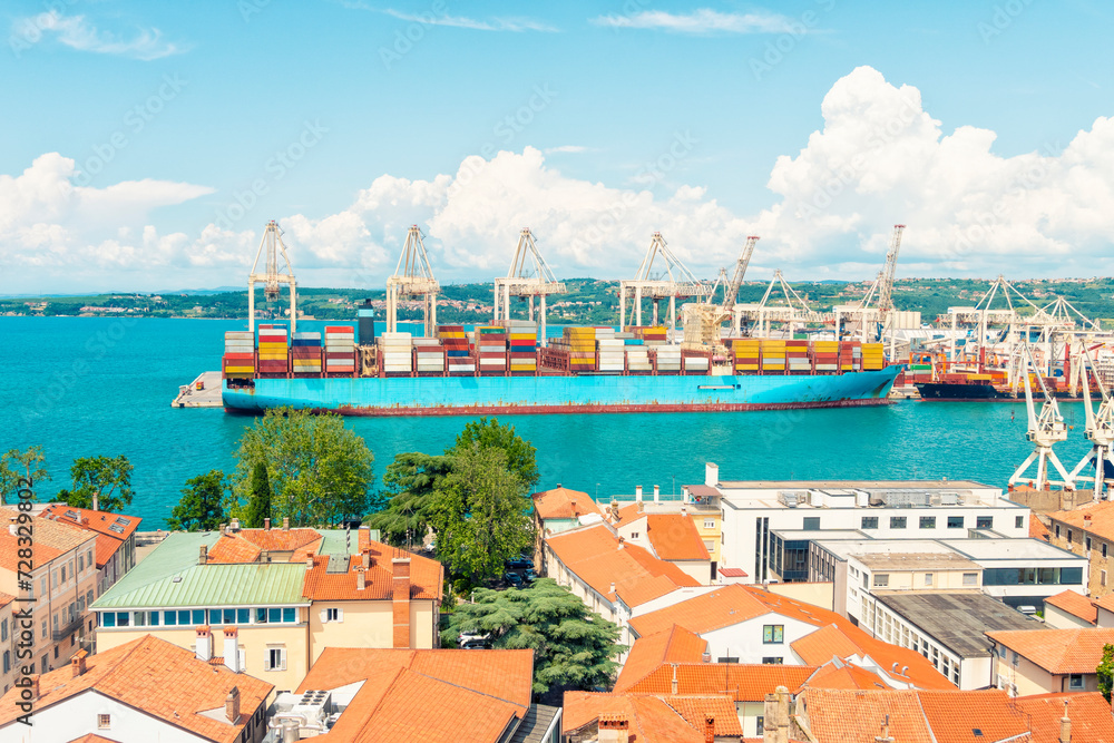 Slovenia, Coastal-Karst, Koper, Docked container ship in summer Stock ...