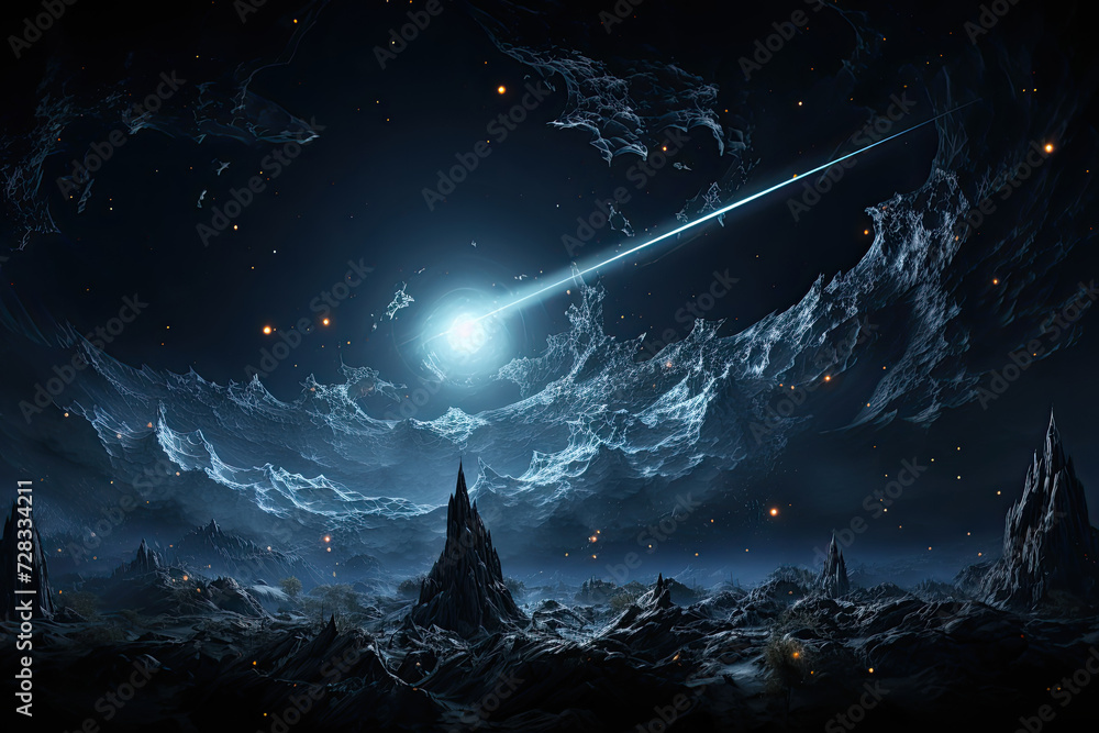 Awe-inspiring space scene where shooting star gracefully streaks across ...