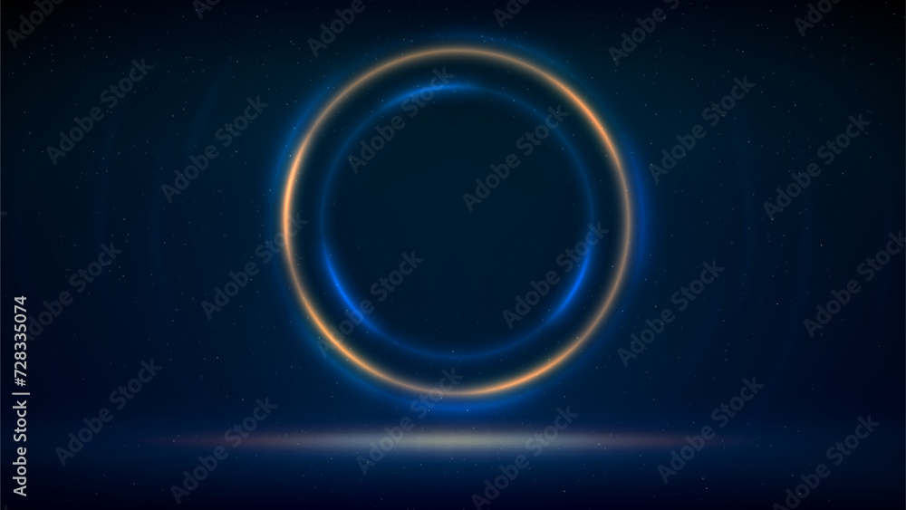 Stage with golden blue circular lighting background. Shining light ring ...