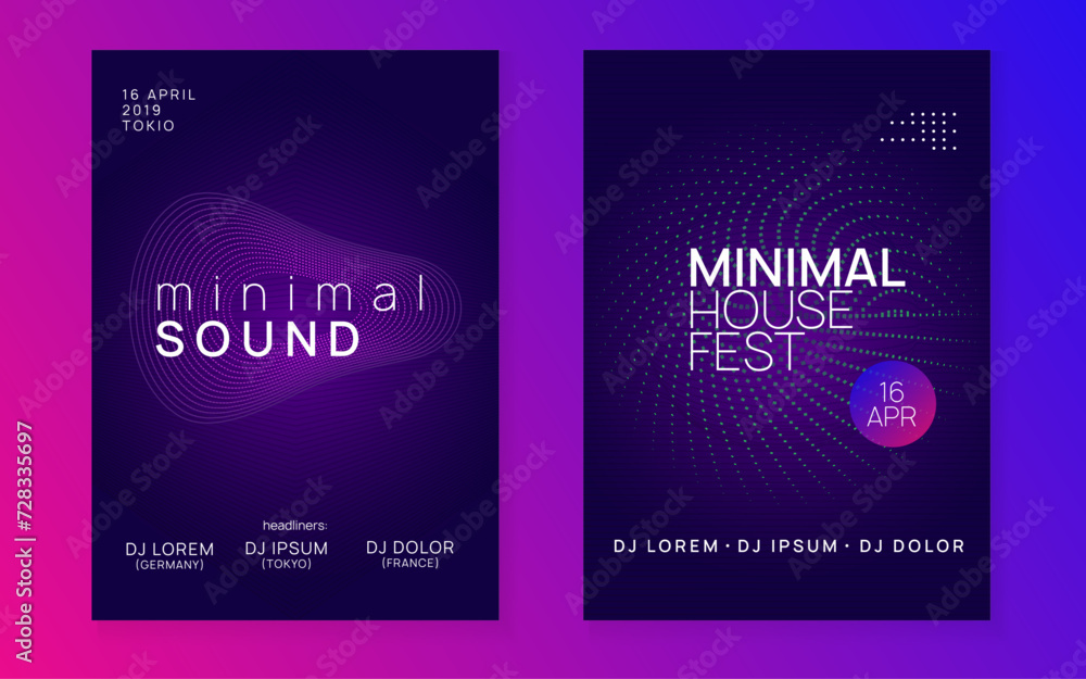 Edm flyer. Dynamic fluid shape and line. Modern concert brochure set ...