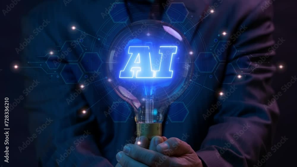 Businessman showing AI artificial intelligence icon in glowing light ...