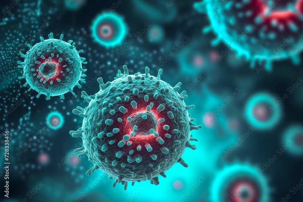 Virology, bacteriology, viruses, bacteria, pneumonia, lung tissue, red ...