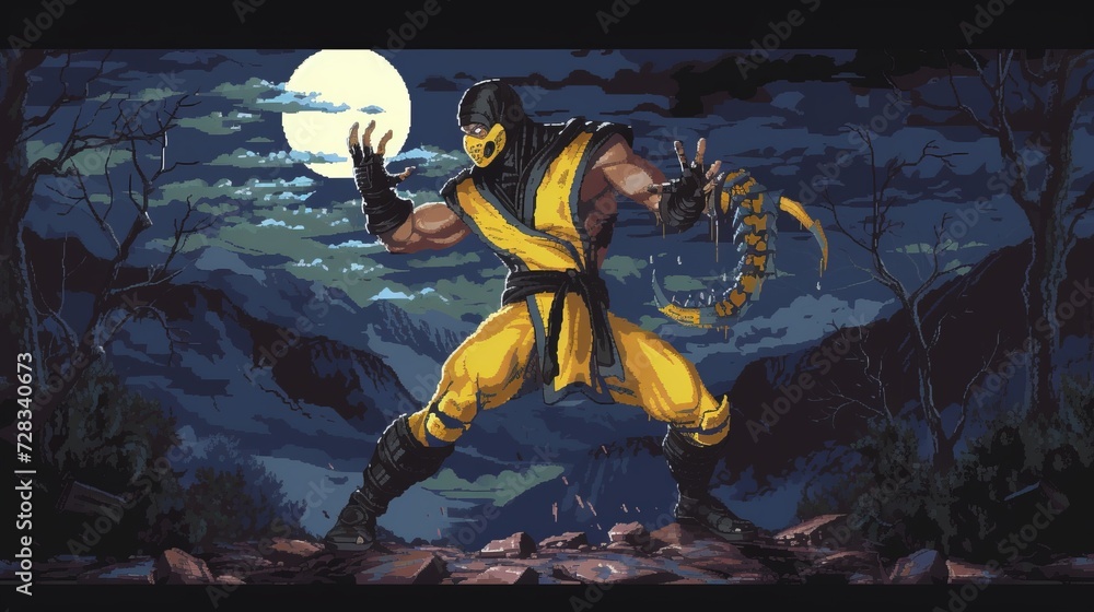 8-Bit Scorpion: Mortal Kombat Pixel Art Stock Illustration | Adobe Stock