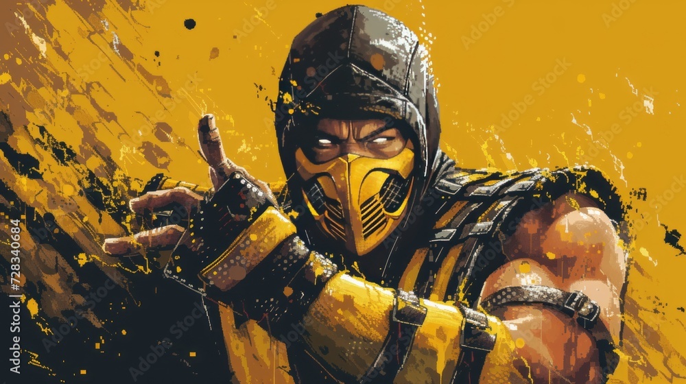 8-Bit Scorpion: Mortal Kombat Pixel Art ilustración de Stock | Adobe Stock