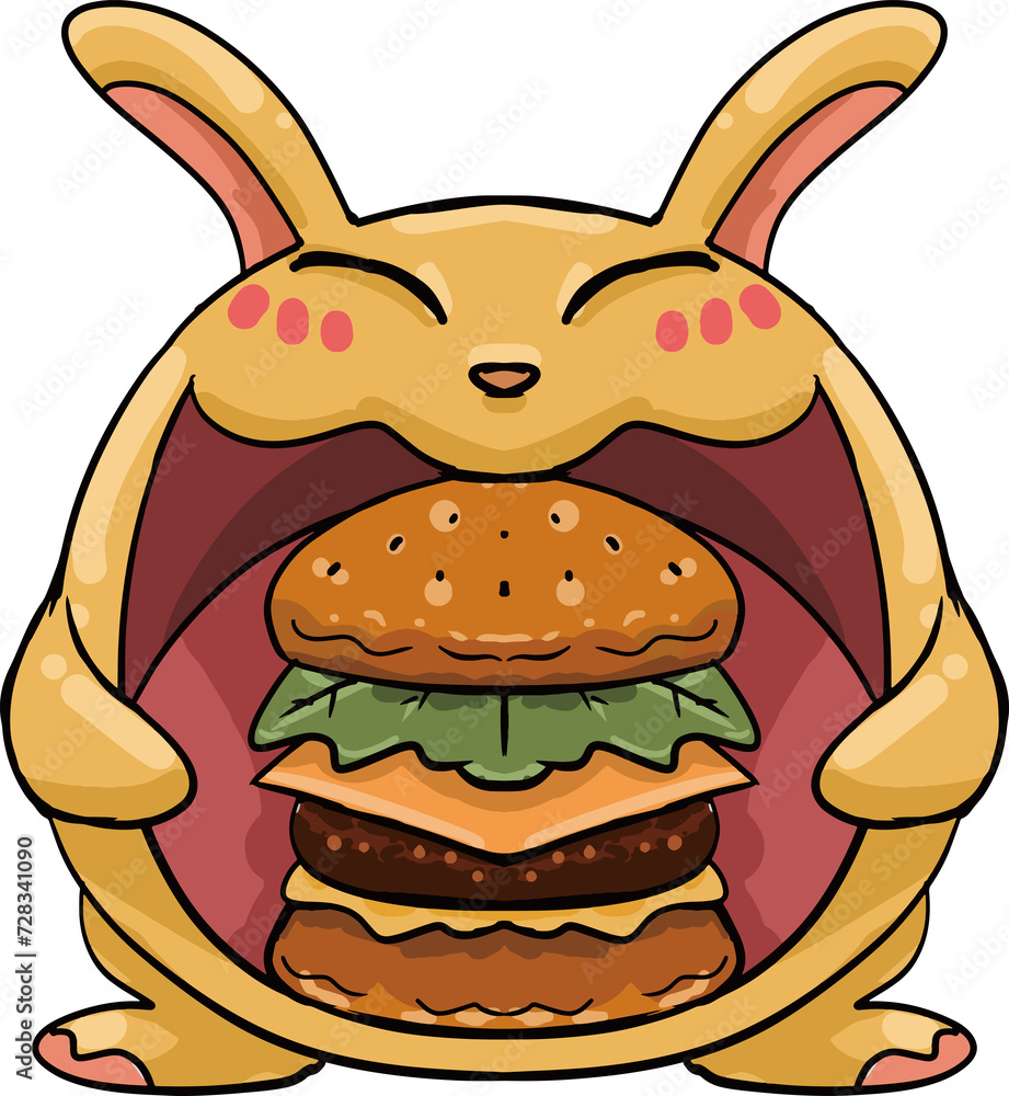 cartoon rabbit illustration eating burger Stock Illustration | Adobe Stock