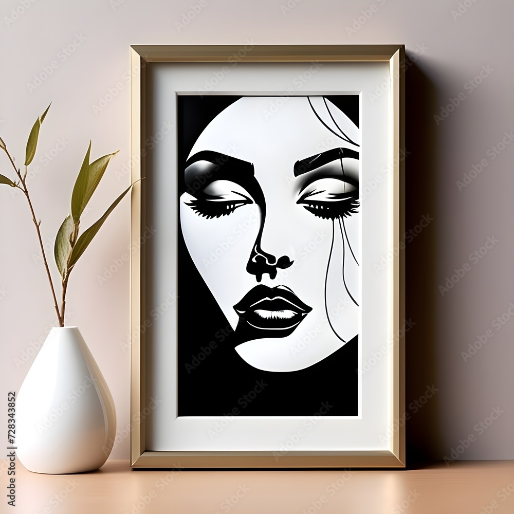 Modern interior with simple human face hand drawing frame generative ai ...