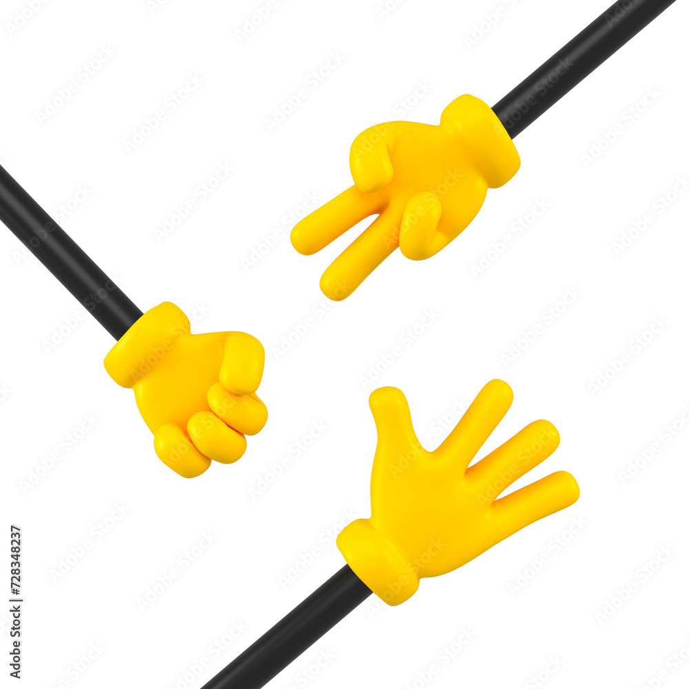 Cartoon Hands Play Rock Paper Scissors Game Isolated Showing Set Of Yellow Gestures Symbol