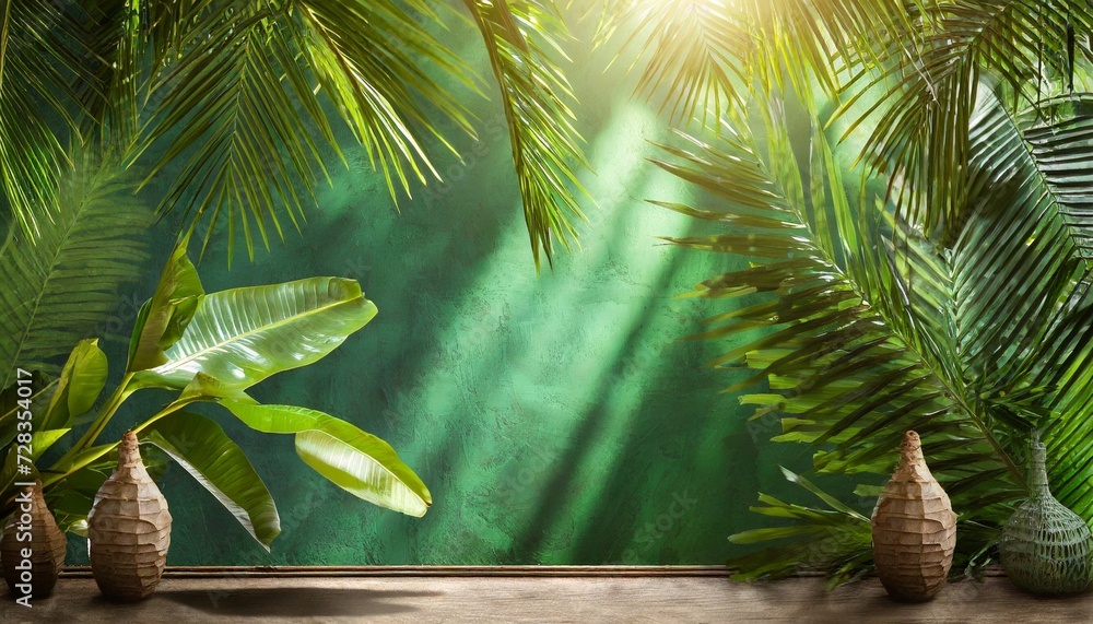 bali style template green background exotic tropical wall with green ...