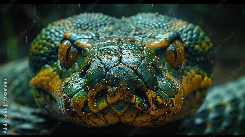 Snake Eyes - A close-up of a snake's face with a green and yellow color ...