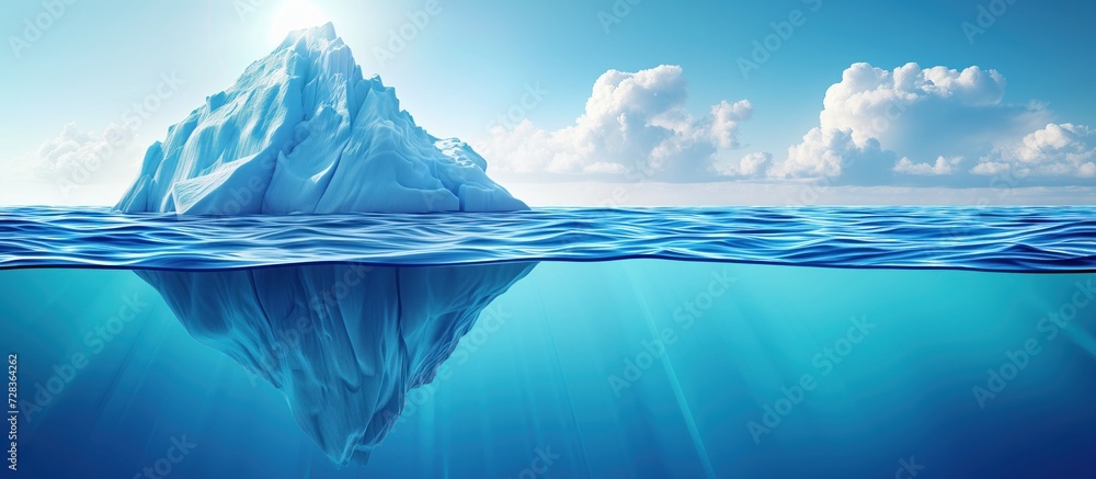 Amazing iceberg with a hidden iceberg underwater in the ocean. The tip ...