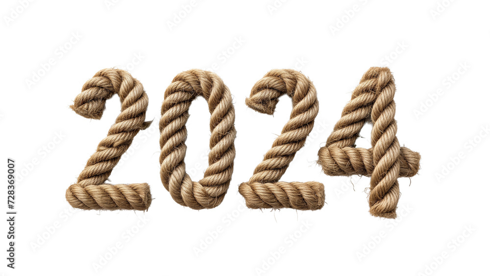 Rope numbers forming 2024 on a transparent background, concept of ...