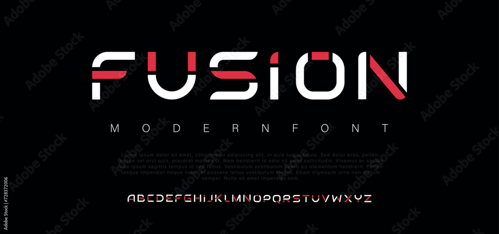 Fusion modern techno sci fi display font, abstract geometric stencil ...