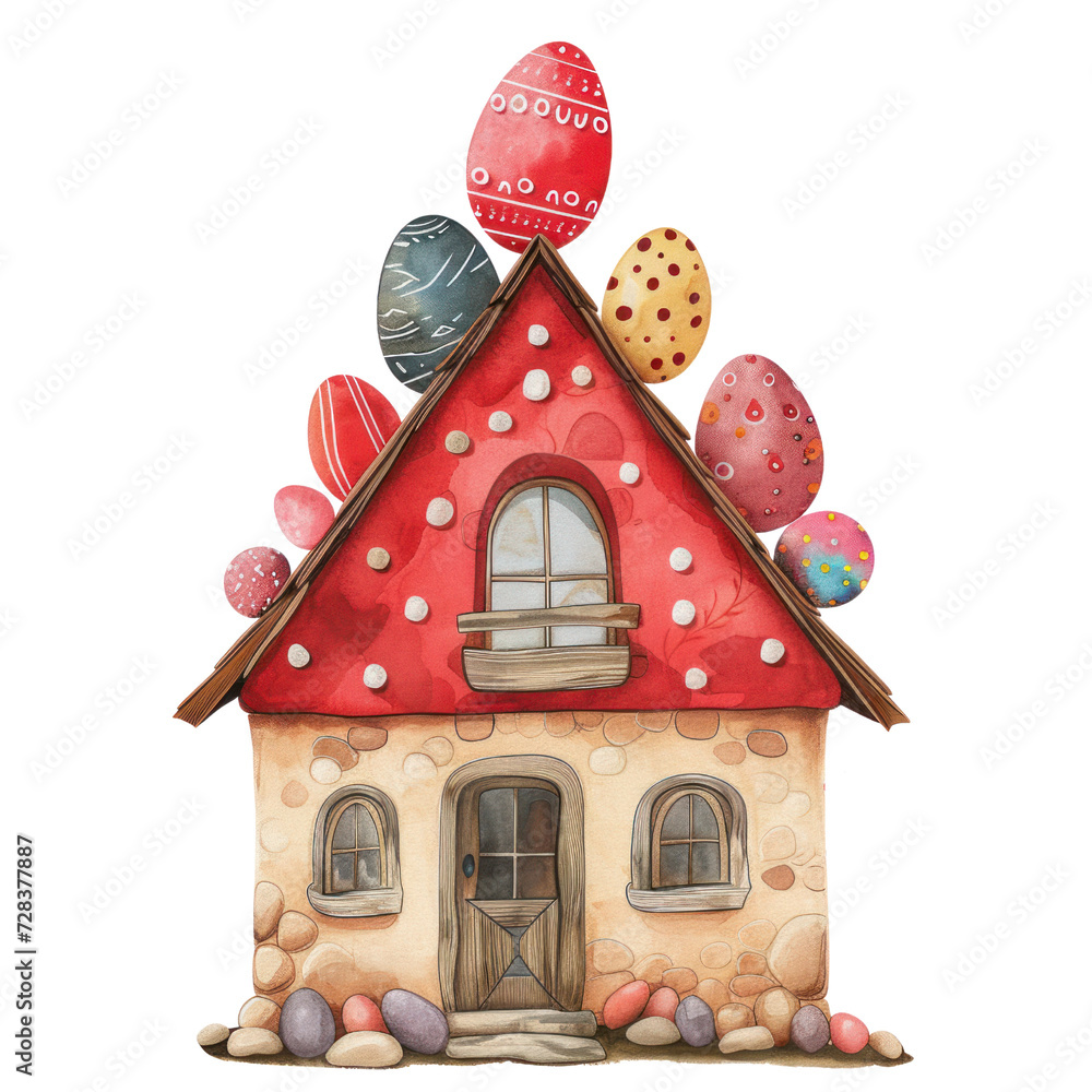 Easter house clipart, Watercolor of easter eggs house isolated on ...