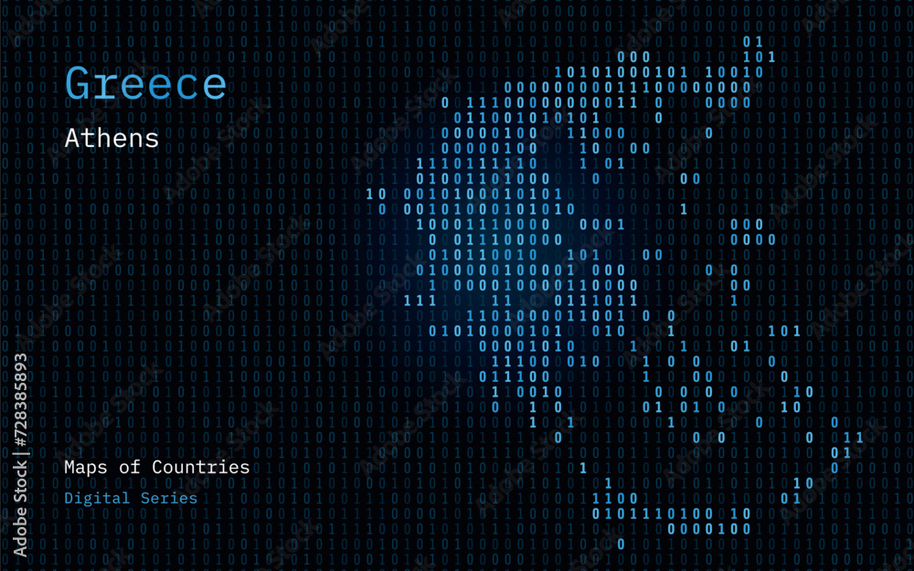 Greece Map Shown in Binary Code Pattern. TSMC. Blue Matrix numbers ...