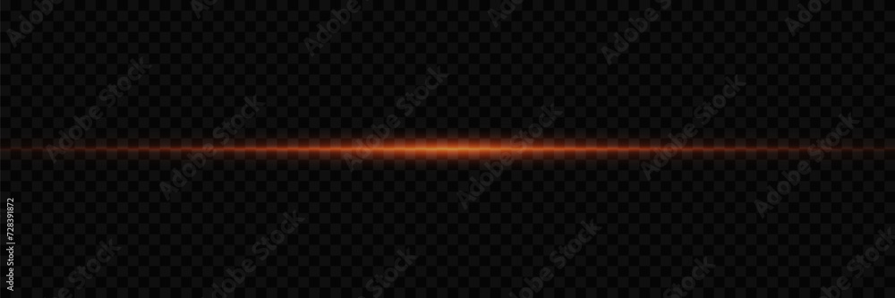 Light red flash of light. Laser highlight line. On a transparent ...