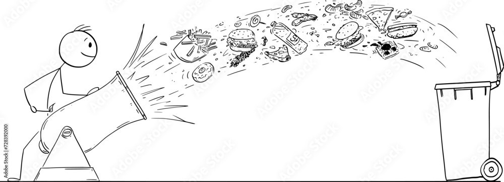 Throwing Food in the Waste Bin, Vector Cartoon Stick Figure ...