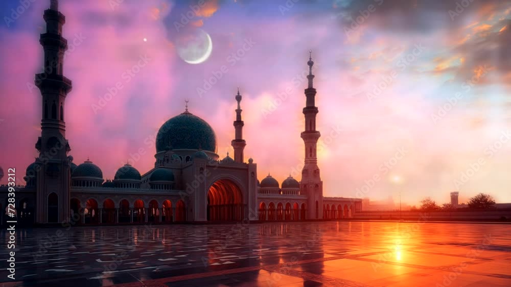 Islamic Theme Mosque background animation seamless looping time-lapse ...